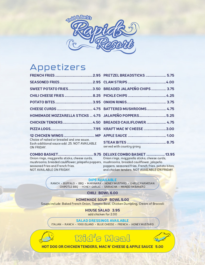 Dining and Food - Todd and Barb's Rapids Resort