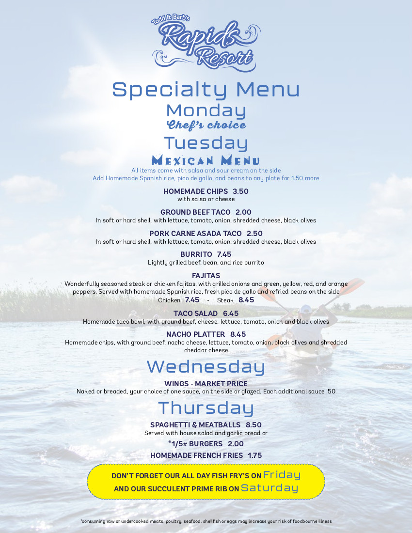 Dining and Food - Todd and Barb's Rapids Resort